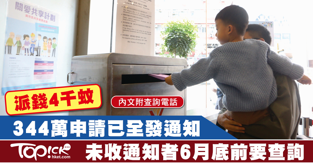 【派錢4000蚊】344萬申請已全發收款通知 未收通知6月底前要查詢【附查詢電話】