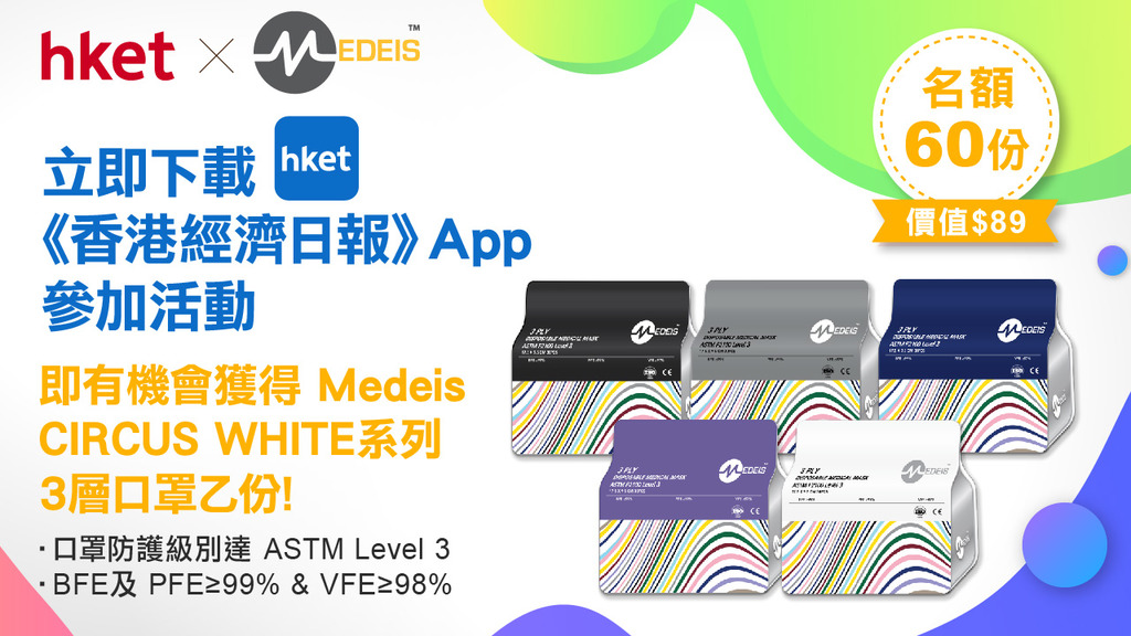 hket x Medeis CIRCUS WHITE系列3層口罩乙盒30個 (價值HK$89) │立即參加
