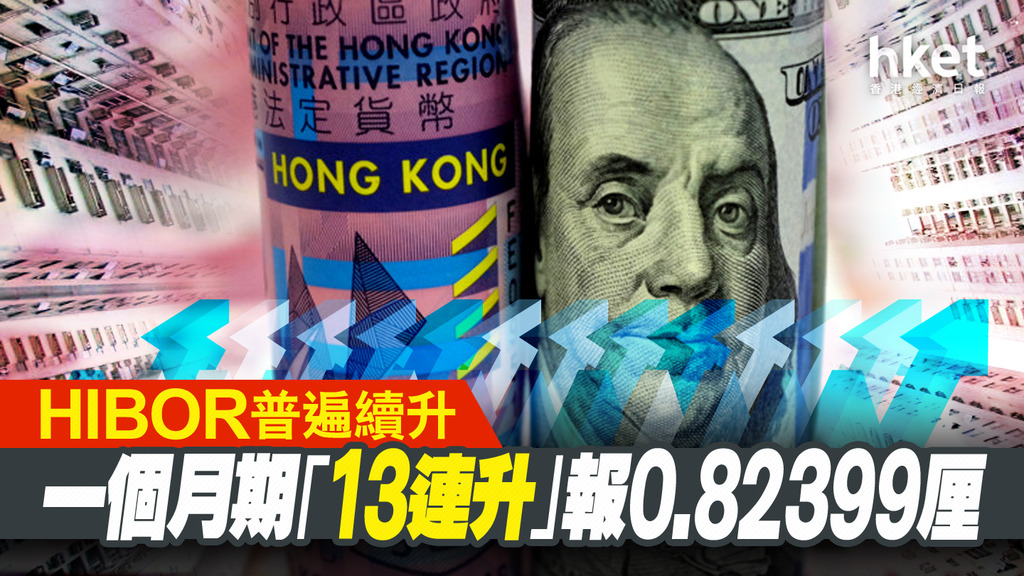 【港元拆息】HIBOR普遍續升 一個月期報0.82399厘 供樓H按利率2.12厘
