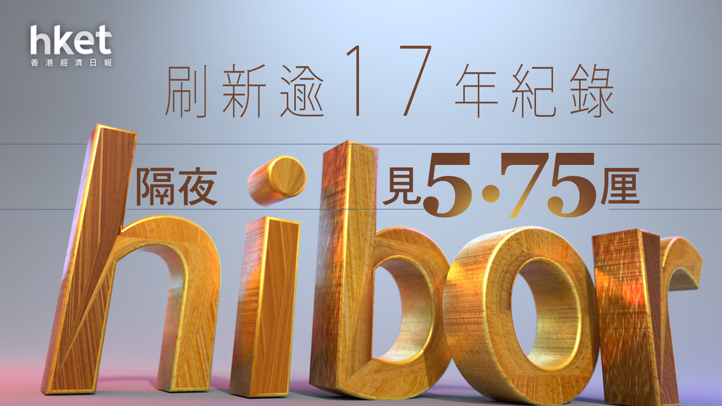 【港元拆息】隔夜HIBOR見5.75厘、刷新逾17年紀錄 1個月拆息續輕微回落