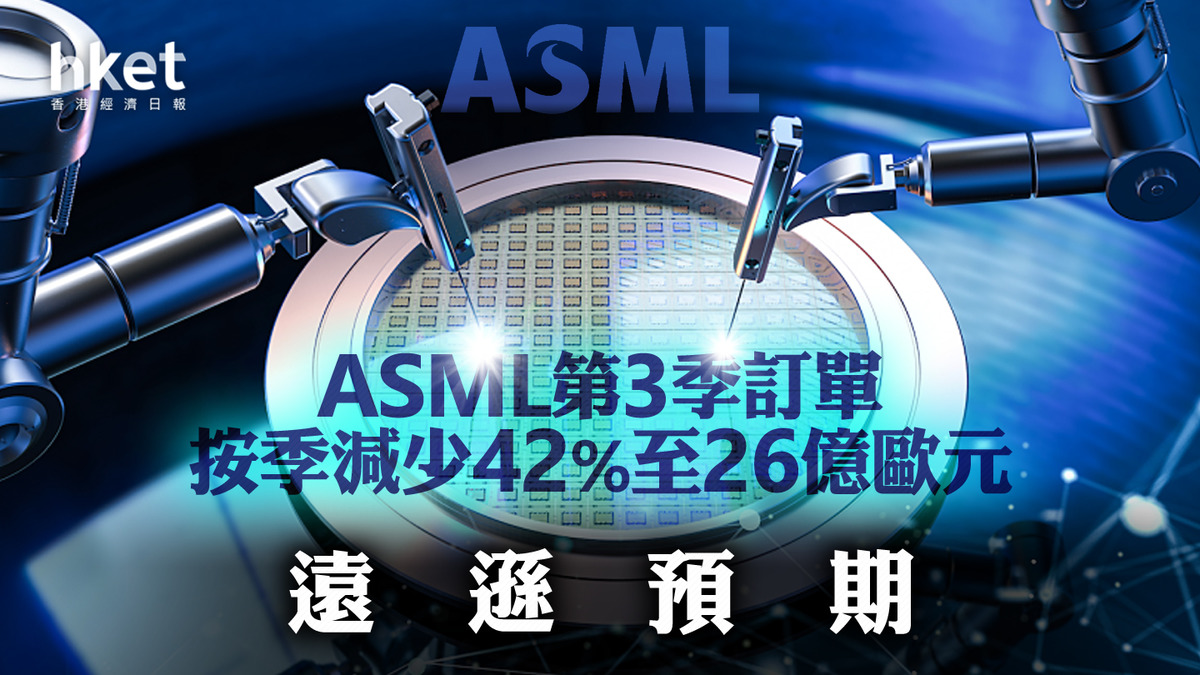 【美股焦點】ASML第3季訂單按季減少42%至26億歐元 遠遜預期