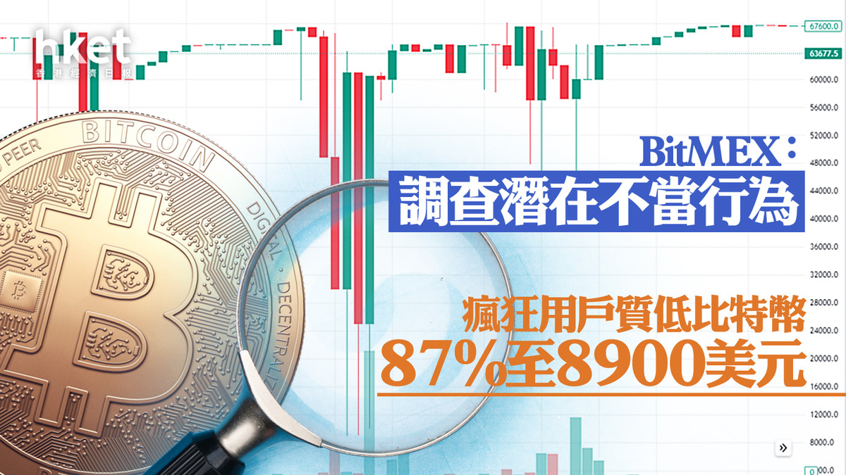 BTC｜瘋狂用戶質低比特幣87%至8900美元 BitMEX：調查潛在不當行為