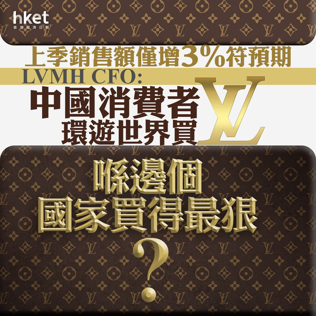 LVMH｜奢侈品集團LVMH上季銷售額僅增3%符預期 CFO：中國消費者環遊世界買LV、喺邊個國家買得最狠？
