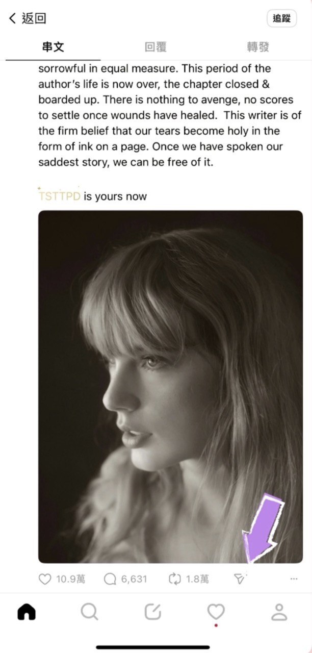 Threads彩蛋｜Threads慶祝Taylor Swift出新碟 分享帖文即解鎖TTPD徽章