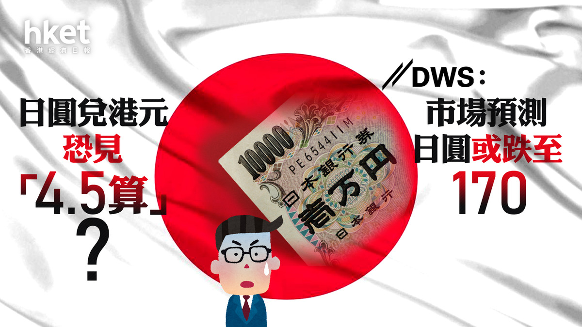 日圓走勢｜日圓兌港元恐見「4.5算」？ DWS：市場預測日圓或跌至170 日通脹目標將變得遙不可及
