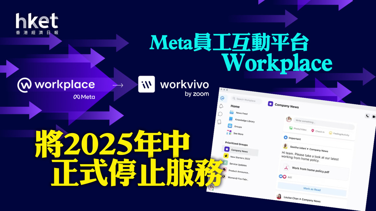Meta動向｜Meta將關閉Workplace平台 與Zoom Workvivo合作助用戶遷移