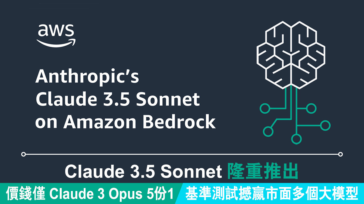 Claude 3.5 Sonnet 隆重推出 價錢僅 Claude 3 Opus 5份1 基準測試撼嬴市面多個大模型