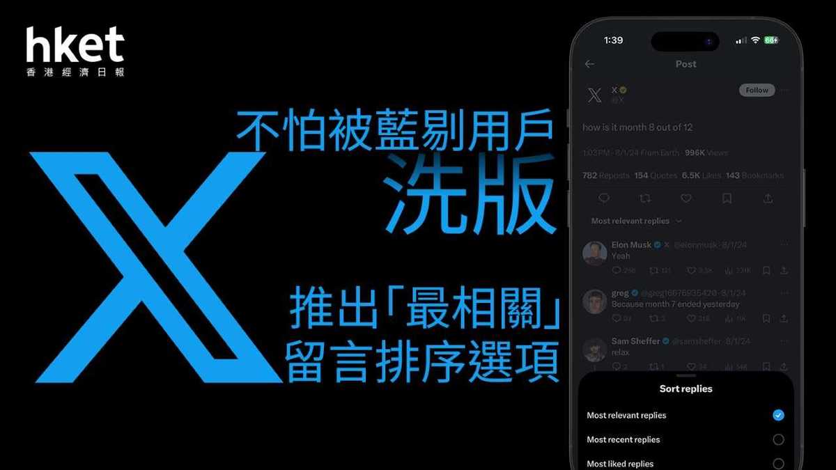 X更新｜X更新留言排序 設「最相關」及「最新」選項