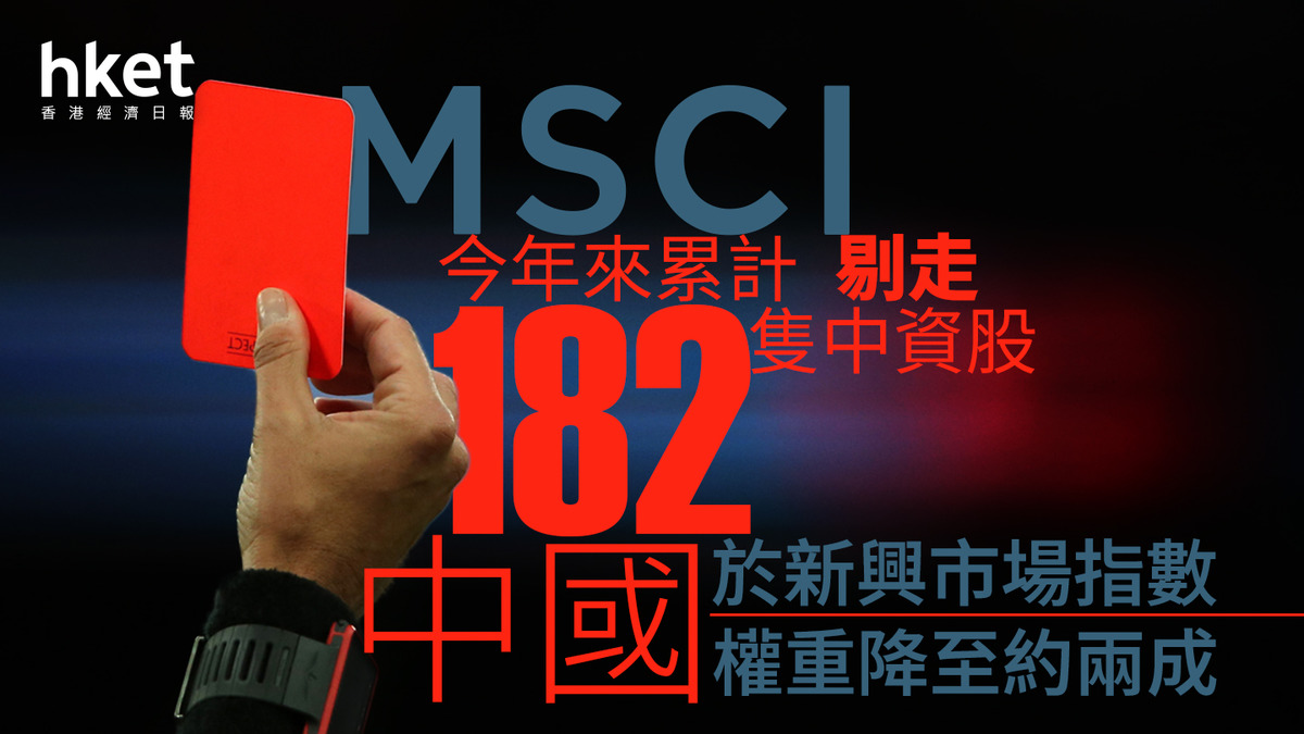 中國市場｜MSCI今年來累計剔走182隻中資股 中國於新興市場指數權重降至約兩成、印度台灣迎頭趕上