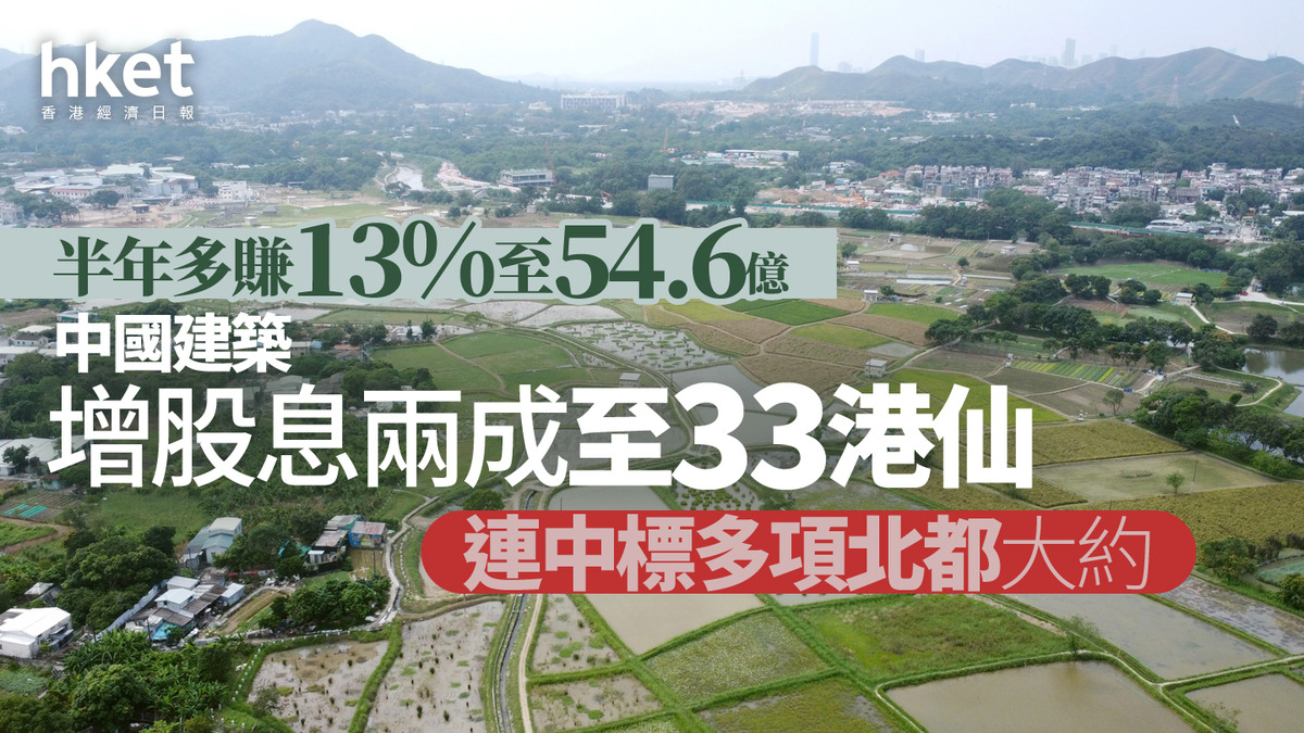 3311業績｜中國建築半年多賺13%至54.6億 增股息兩成至33港仙 連中標多項北都大約