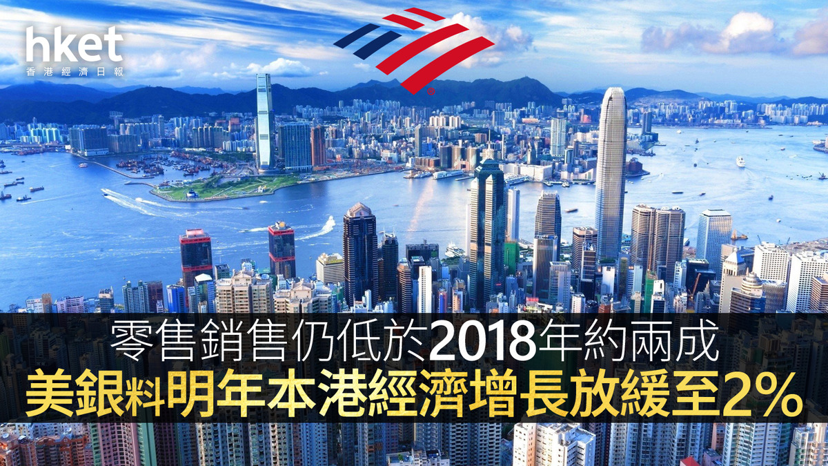 香港經濟｜美銀：本港零售銷售仍低於2018年約兩成 料明年經濟增長放緩至2%
