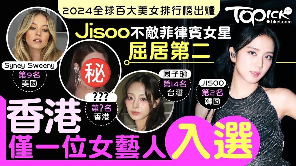 全球百大美女｜2024全球百大美女排行榜出爐 Jisoo不敵菲律賓女星屈居第二 香港僅一位女藝人入選