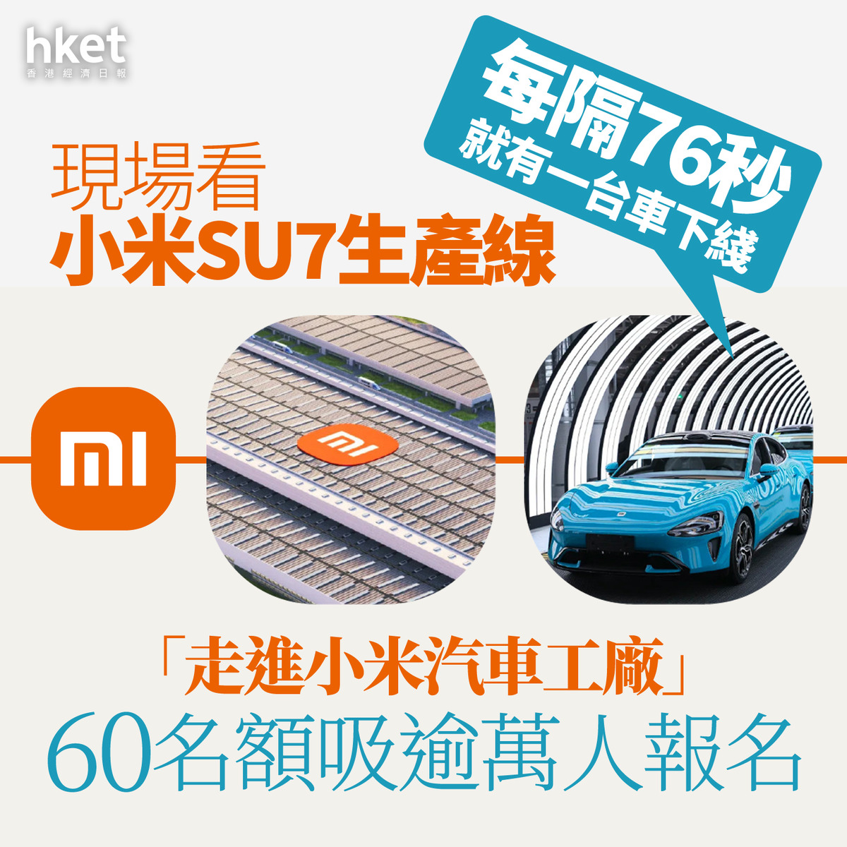 小米1810｜「走進小米汽車工廠」60名額吸逾萬人報名 現場看小米SU7生產線 每隔76秒就有一台車下綫