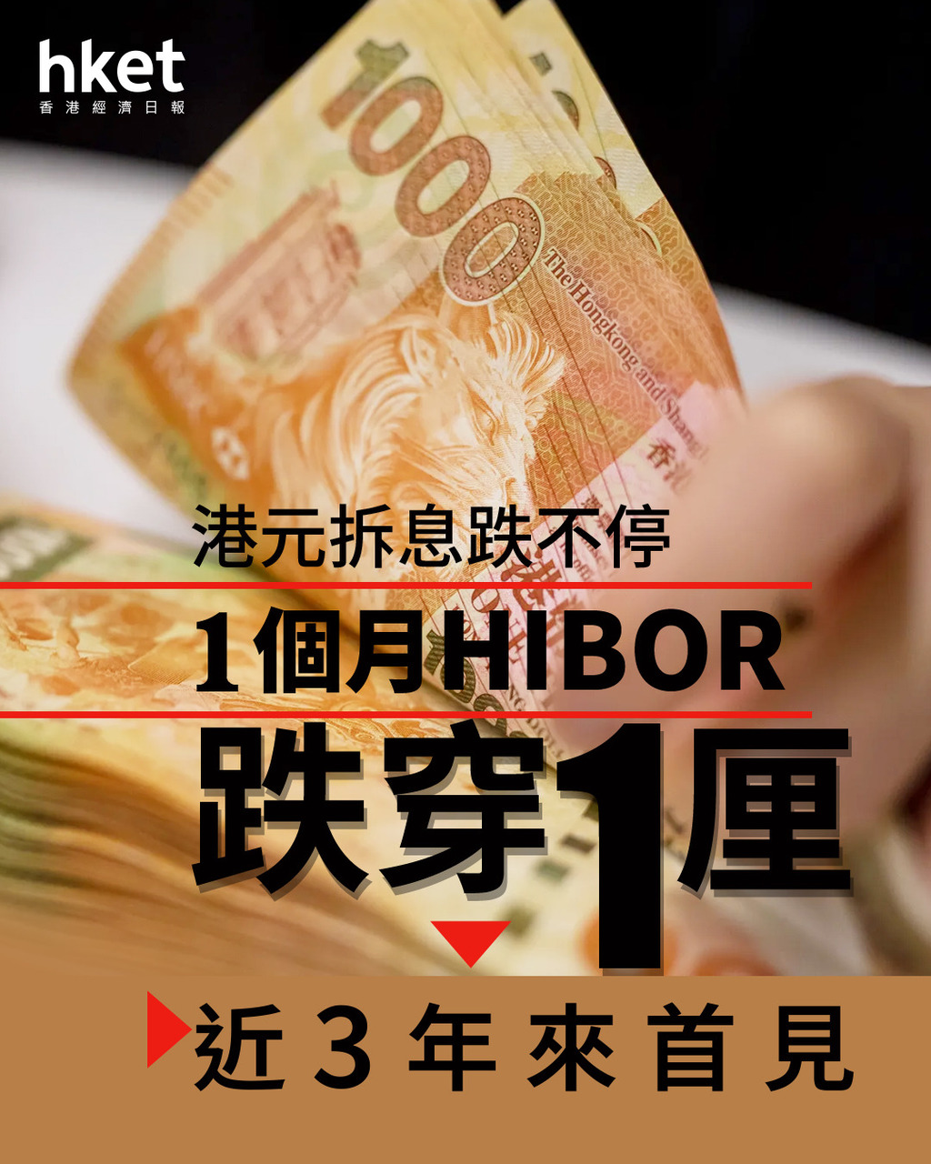 HIBOR下跌｜1個月HIBOR跌穿1厘、近3年首見 港匯創一年低、分析：或6月觸及7.85弱方（附5年HIBOR走勢）