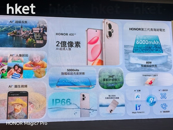 HONOR新機｜HONOR 400系列AI手機報到！2億像素相機加持 Pro版本售價只需$4,599？（有片）