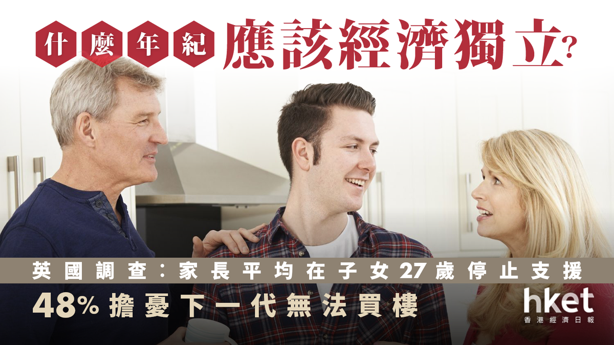 什麼年紀應該經濟獨立？英國調查︰家長平均在子女27歲停止支援 48%擔憂下一代無法買樓