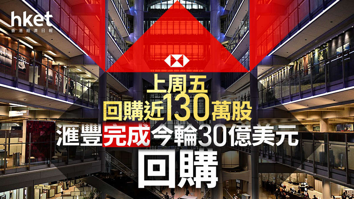 HSBC｜滙豐上周五回購近130萬股 完成今輪30億美元回購