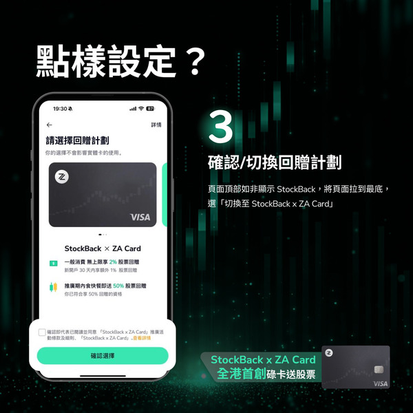 ZA Bank推「碌卡送股票」消費回贈 三大指定消費類別可獲最高50%股票回贈