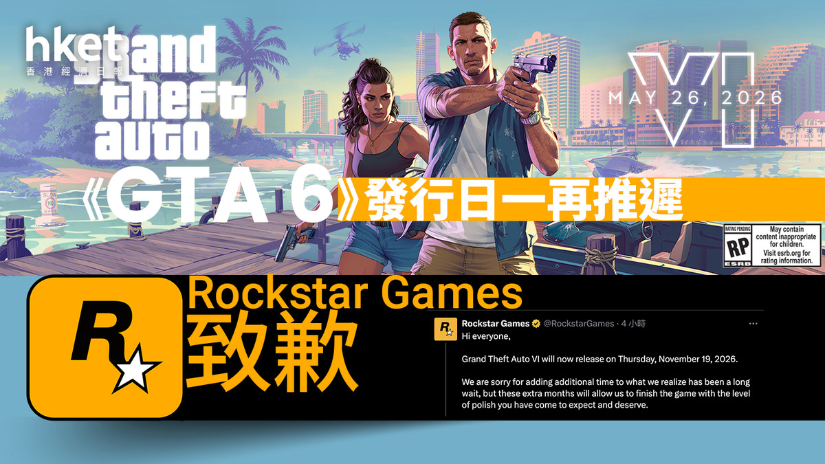 機迷熱話｜Rockstar再度發布壞消息 《GTA 6》需延期至2026年11月發售