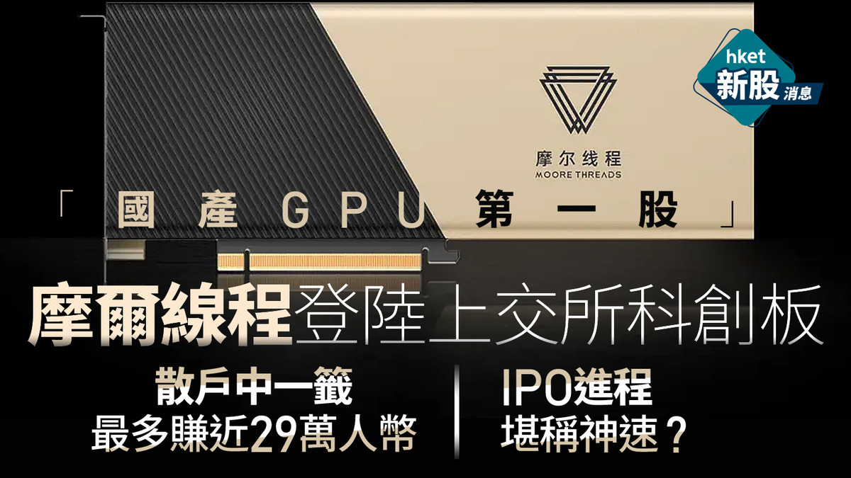 新股IPO｜「國產GPU 第一股」摩爾線程登陸上交所科創板 曾爆升5倍、散戶中一籤最多賺近29萬人幣 IPO進程堪稱神速？